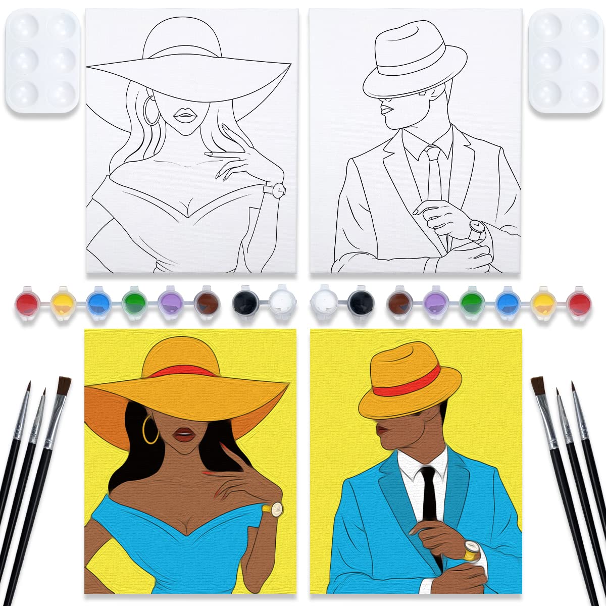 VOCHIC Couples Paint Party Kits Pre Drawn Canvas for Adults for Paint ...