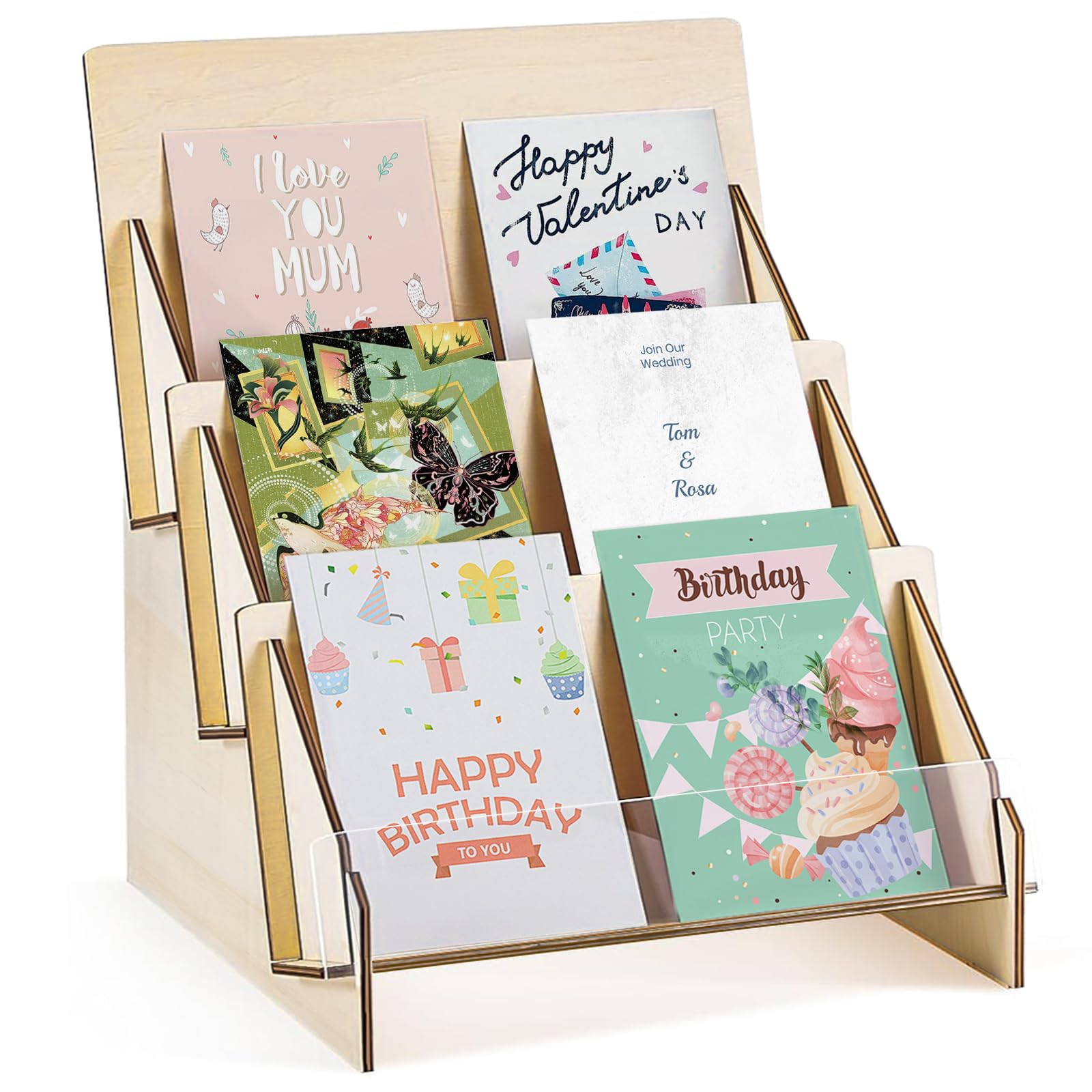 Postcard Display Stand 4-Tier Wooden Display Stand For Greeting Cards ...