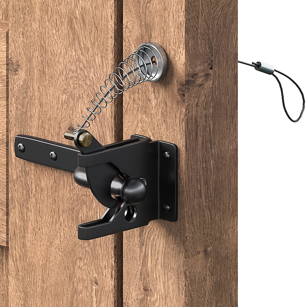skysen Self Locking Fence Gate Latch Carbon Steel Black/Lock Post Mount ...
