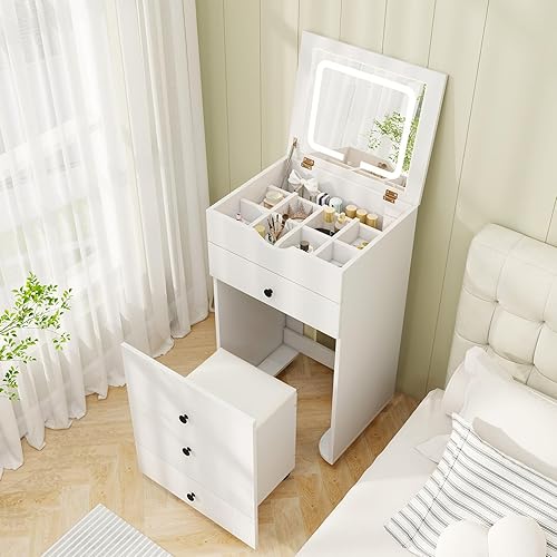 CHARMAID Small Vanity Desk Set, Makeup Vanity Table with Flip-up ...