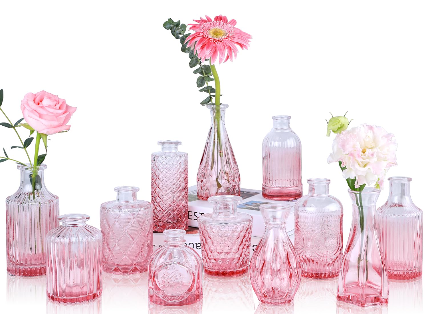 Pink Glass Vases Set of 12, Mini Flower Vases for Centerpieces, Small ...