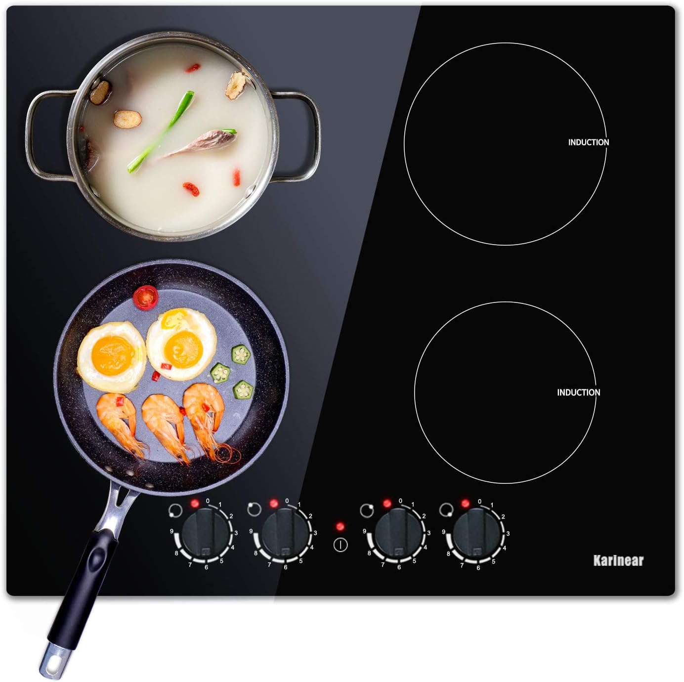 Induction Hob 60CM Electric Cooktops 4 Burners Cooker with Black ...