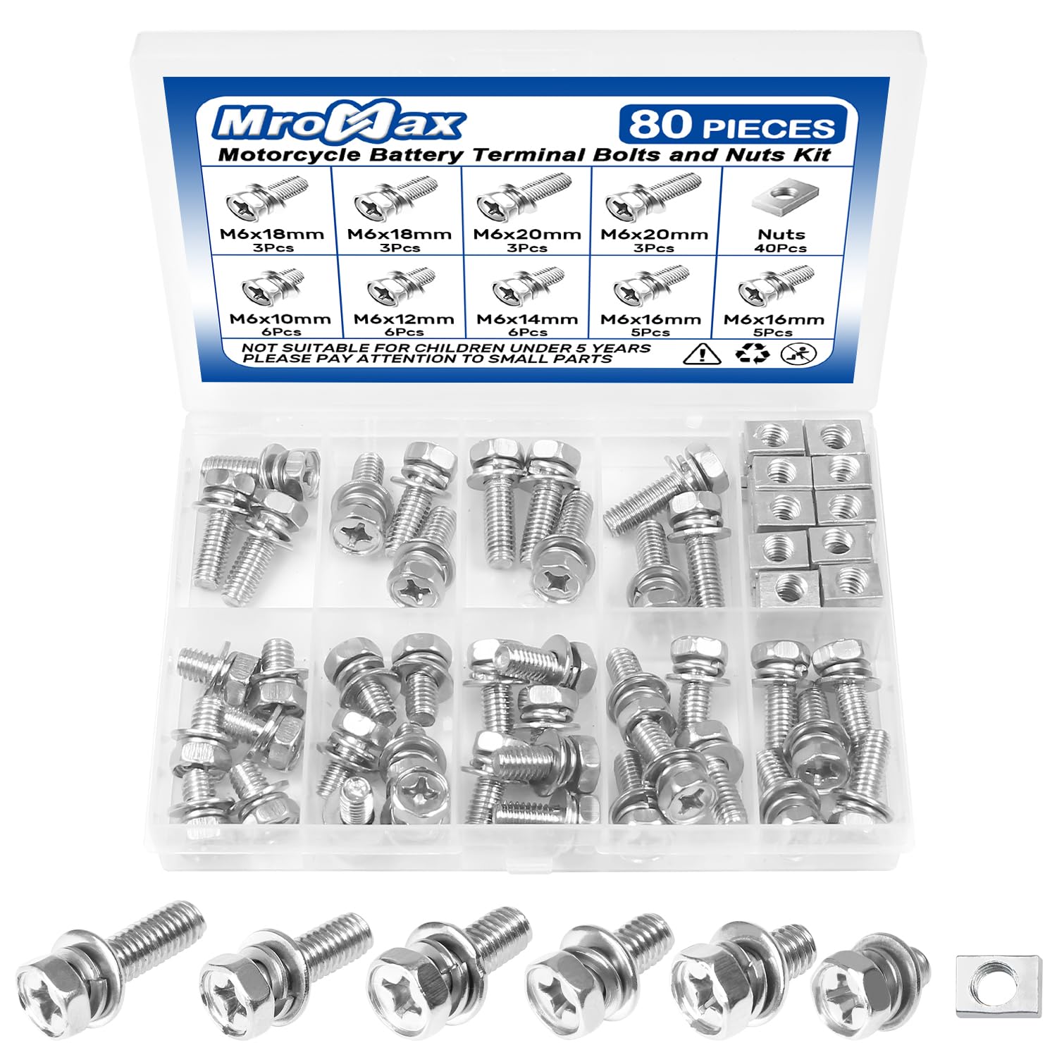 80 Pcs Battery Bolts and Nuts Kit 304 Stainless Steel Motorcycle ...