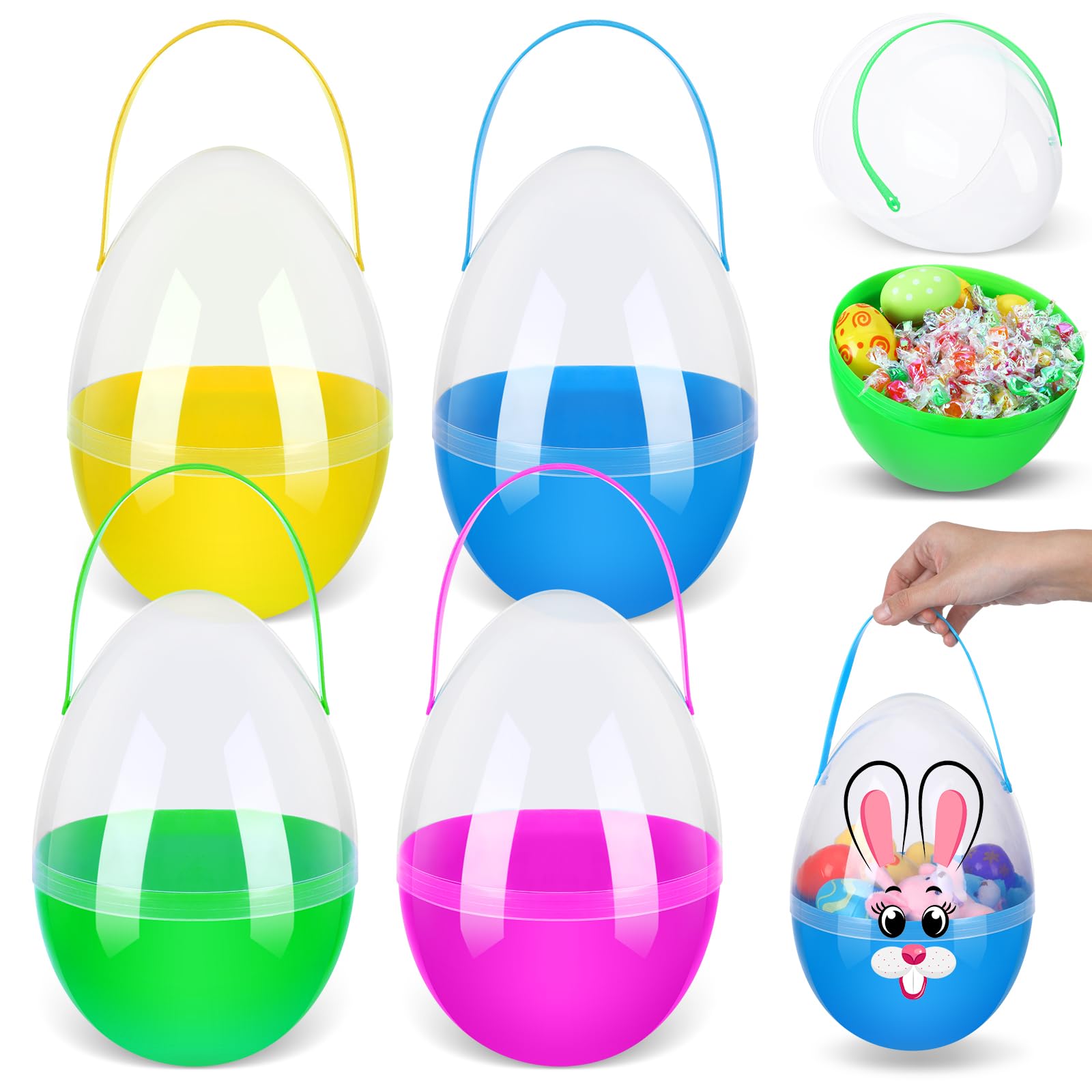 Funtery 4 Pcs Jumbo Easter Eggs 10 Inch Plastic Giant Easter Eggs with ...