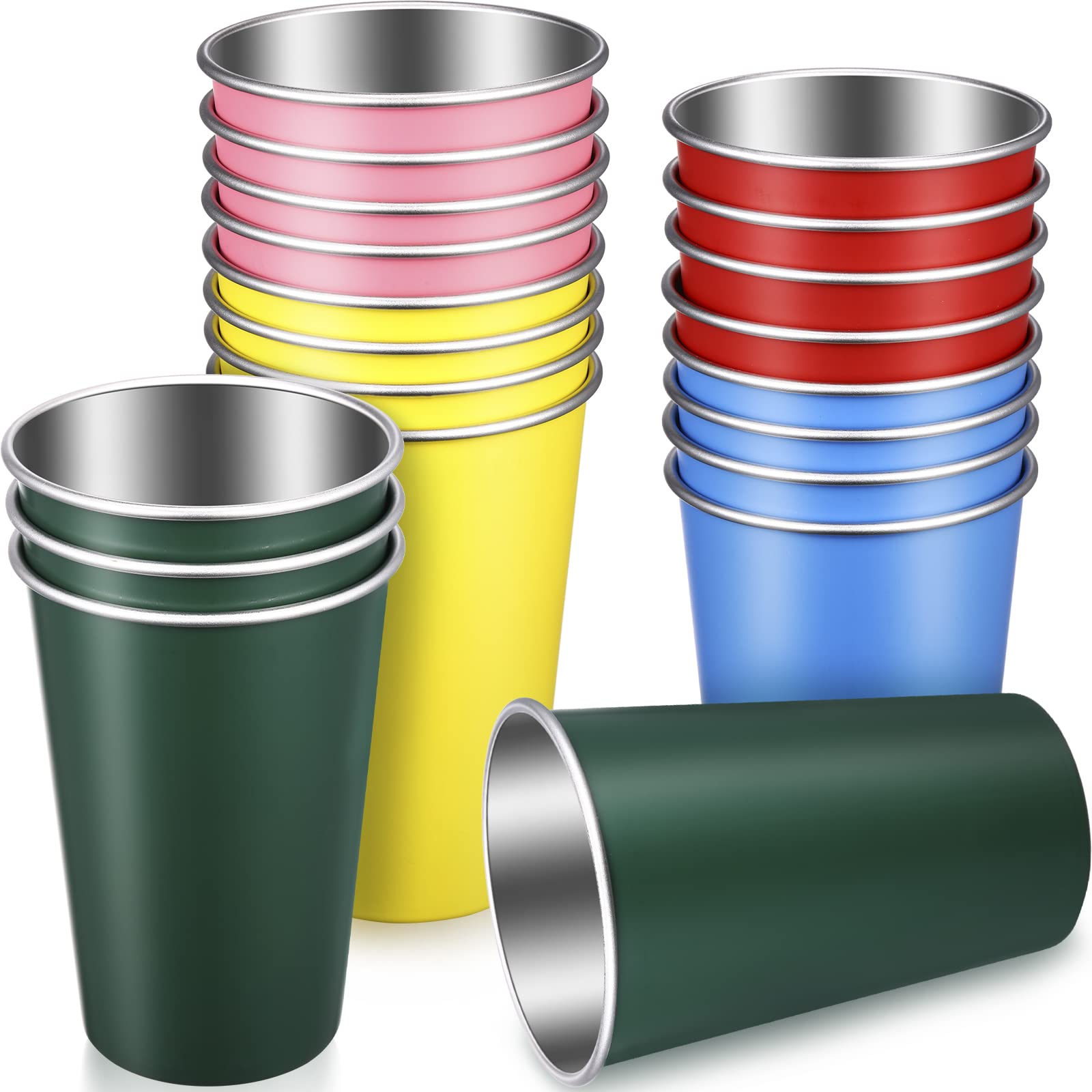 Mimorou 20 Pack 16 oz Stainless Steel Pint Cups Metal Cups Unbreakable ...