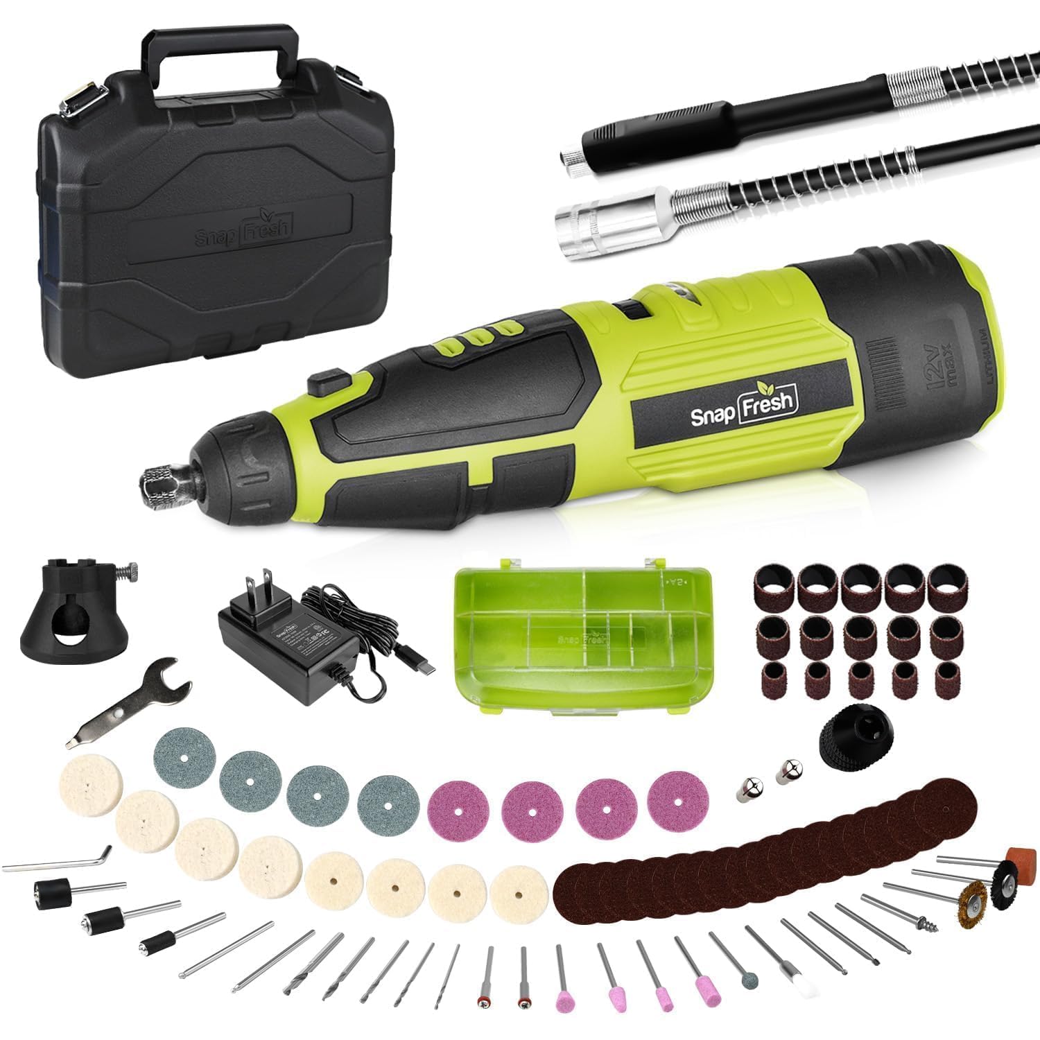 SnapFresh 12V Cordless Rotary Tool Kit,7 Variable Speeds w/Flex Shaft ...