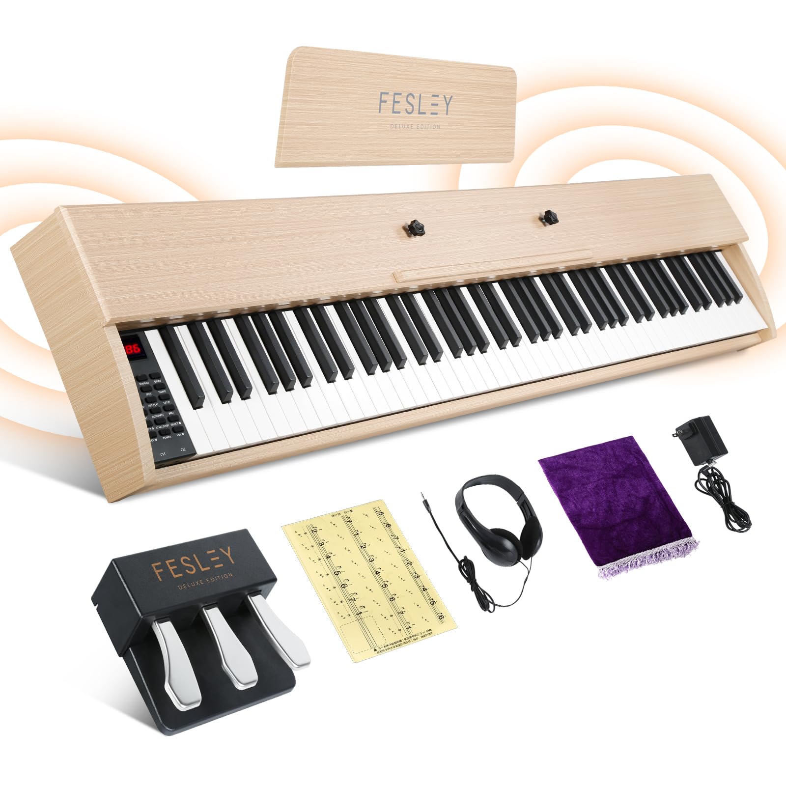 Fesley Maple Digital Piano with Weighted Keyboard - Portable 88 Key ...