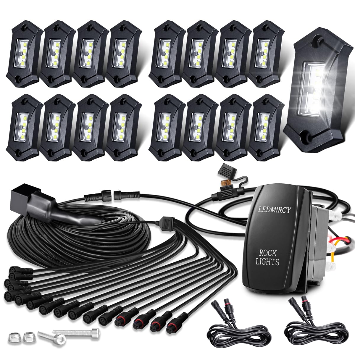 Mua LEDMIRCY R3 White Rock Lights Kit with Rocker Switch Wire Harness ...