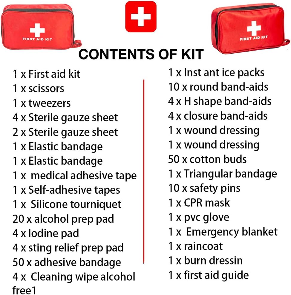 Flow fire 184 Piece First Aid Kit Bag – Including Cold (Ice) Pack, Emergency Blanket, CPR Mask ...
