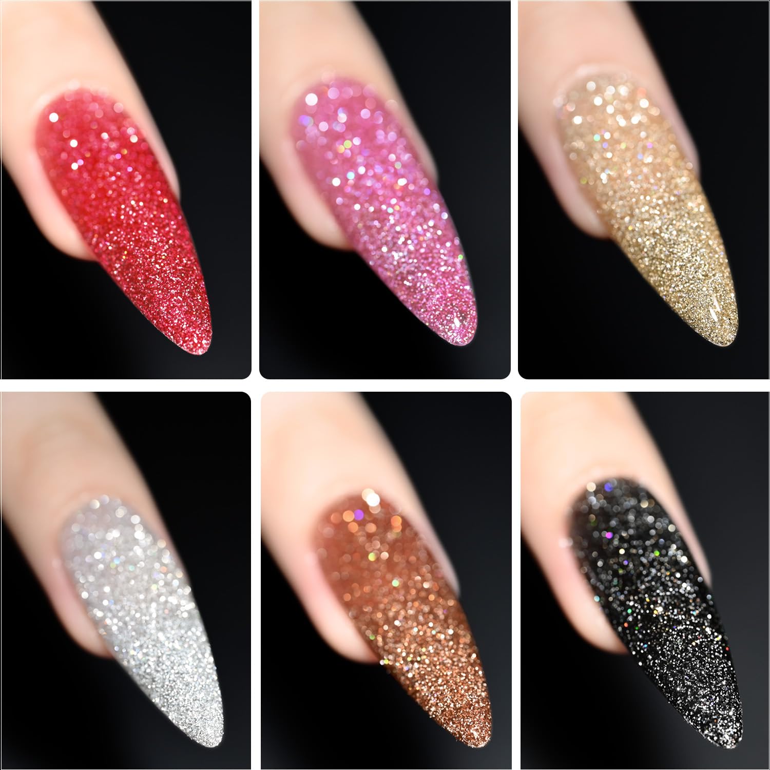 GAOY Reflective Glitter Gel Nail Polish Set for 6 Colors Including Pink ...
