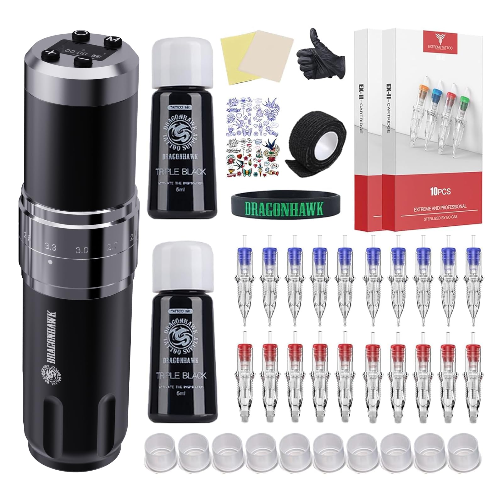 Dragonhawk Fold3 Wireless Tattoo Gun Kit - Pro Rotary Tattoo Machine ...