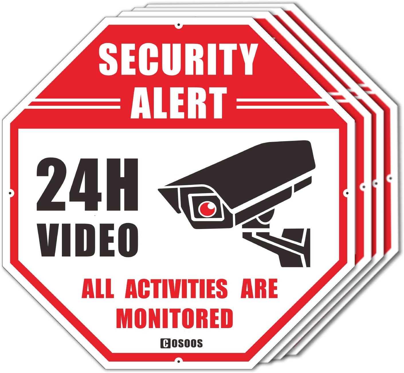 4-Pack Video Surveillance Sign CCTV Security Alert, Octagon 12″x12 ...