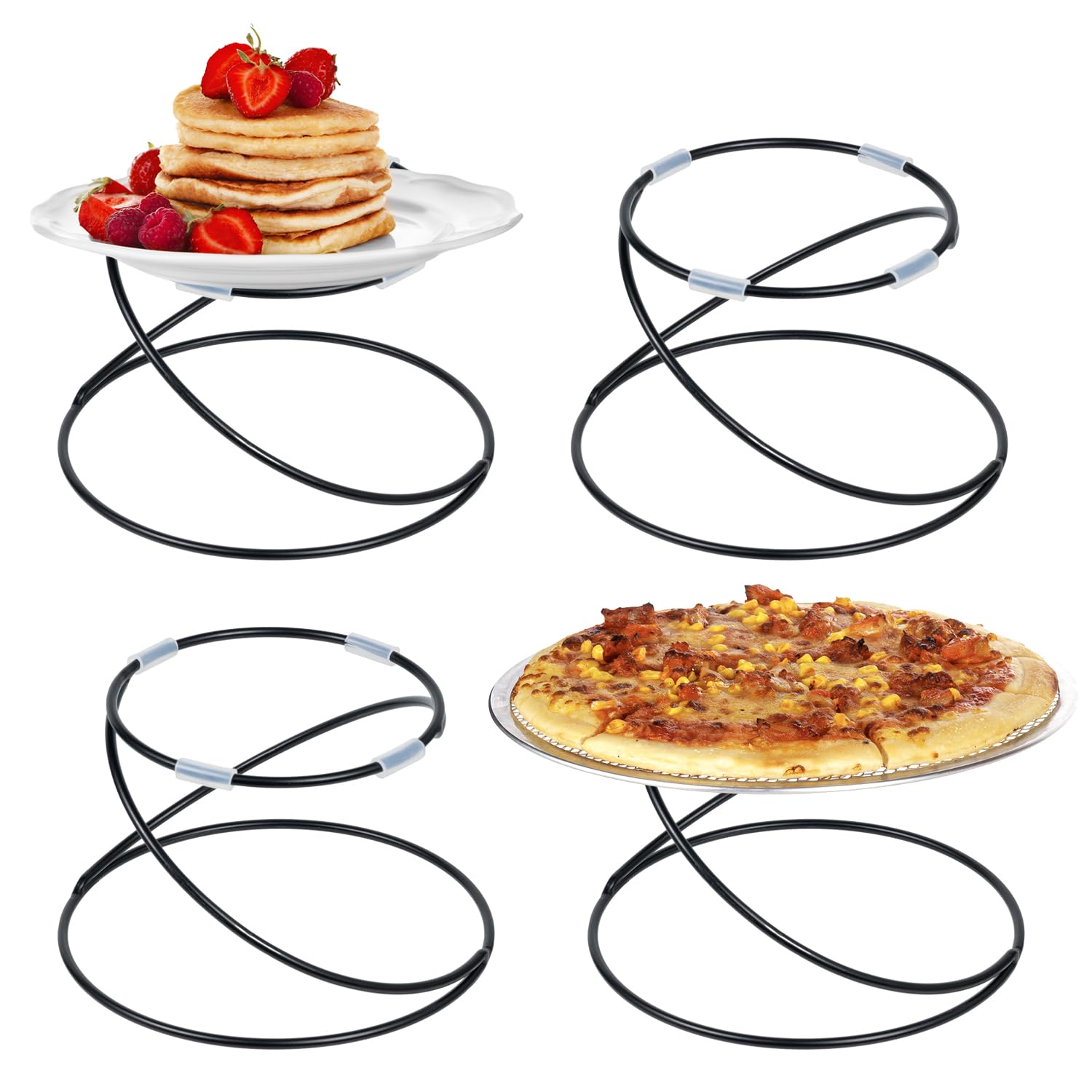 MyGift Black Metal Spiral Wire Tabletop Pizza Tray Risers Serving ...