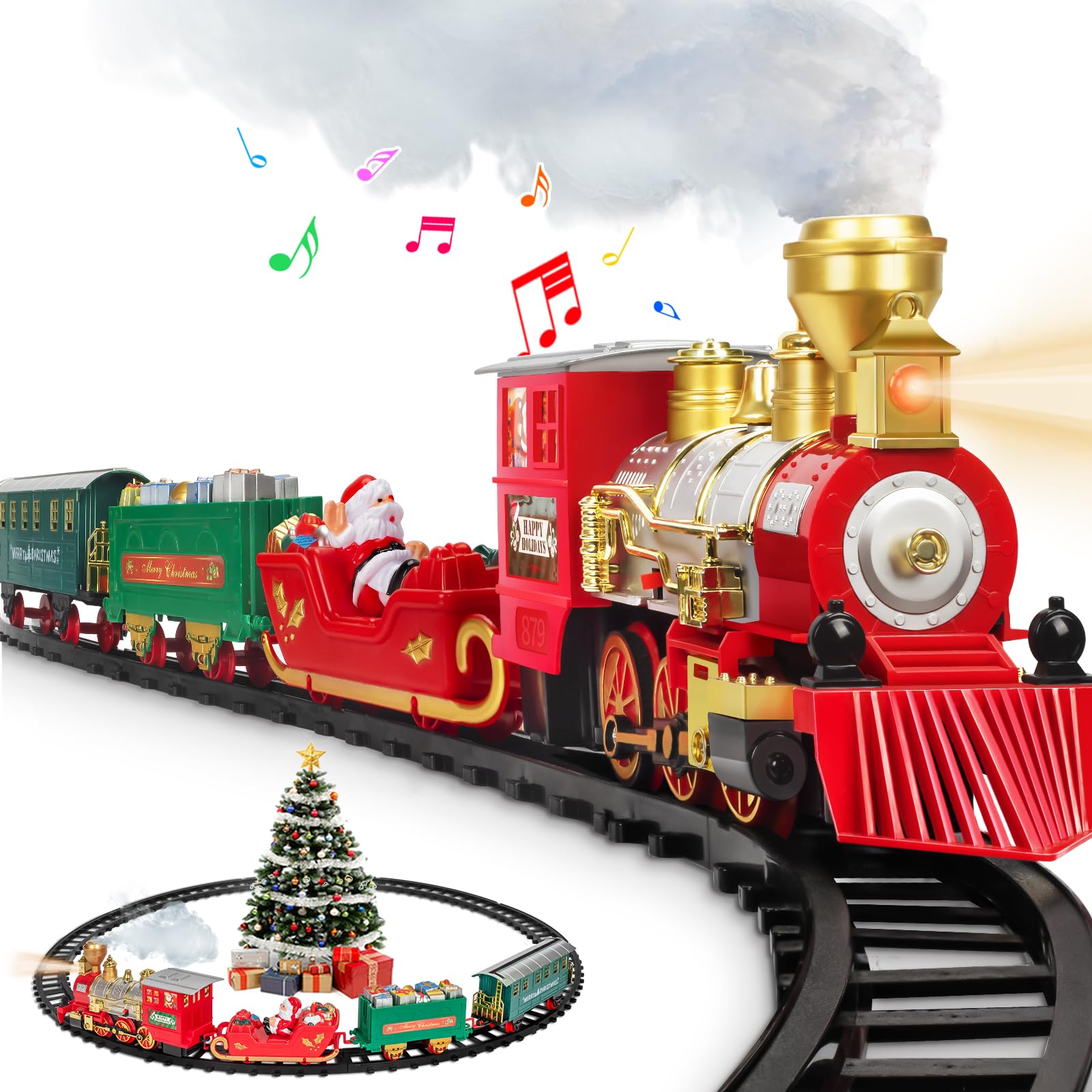 OleFun Christmas Train Set, Electric Train Toys with Water Steam ...