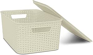 Amazon.com: HOMZ Lid, Storage, Stackable, Medium, Plastic, Cream Woven ...
