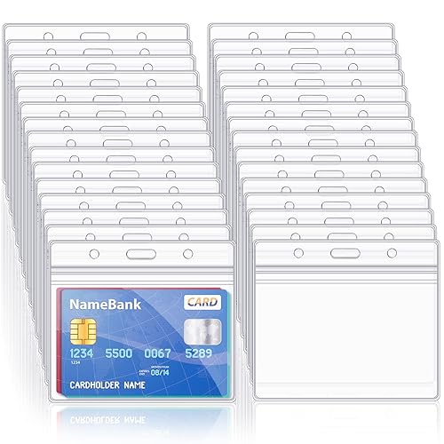 100 Pcs Clear Plastic Horizontal Name Tag Badge ID Card Holders for ...