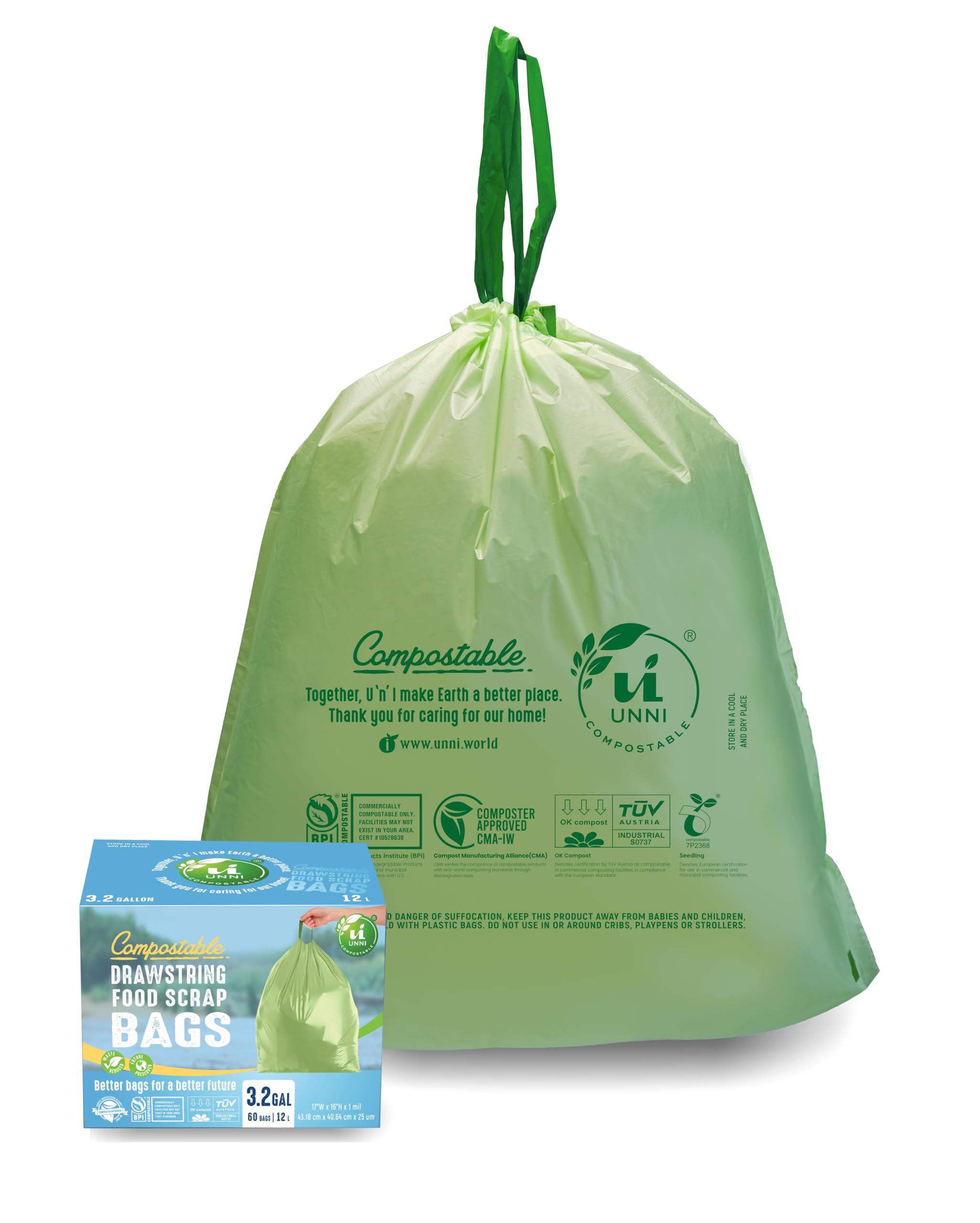 Mua UNNI Compostable Drawstring Bags, 2.6-3.2 Gallon, 10-12 Liter, 60 ...