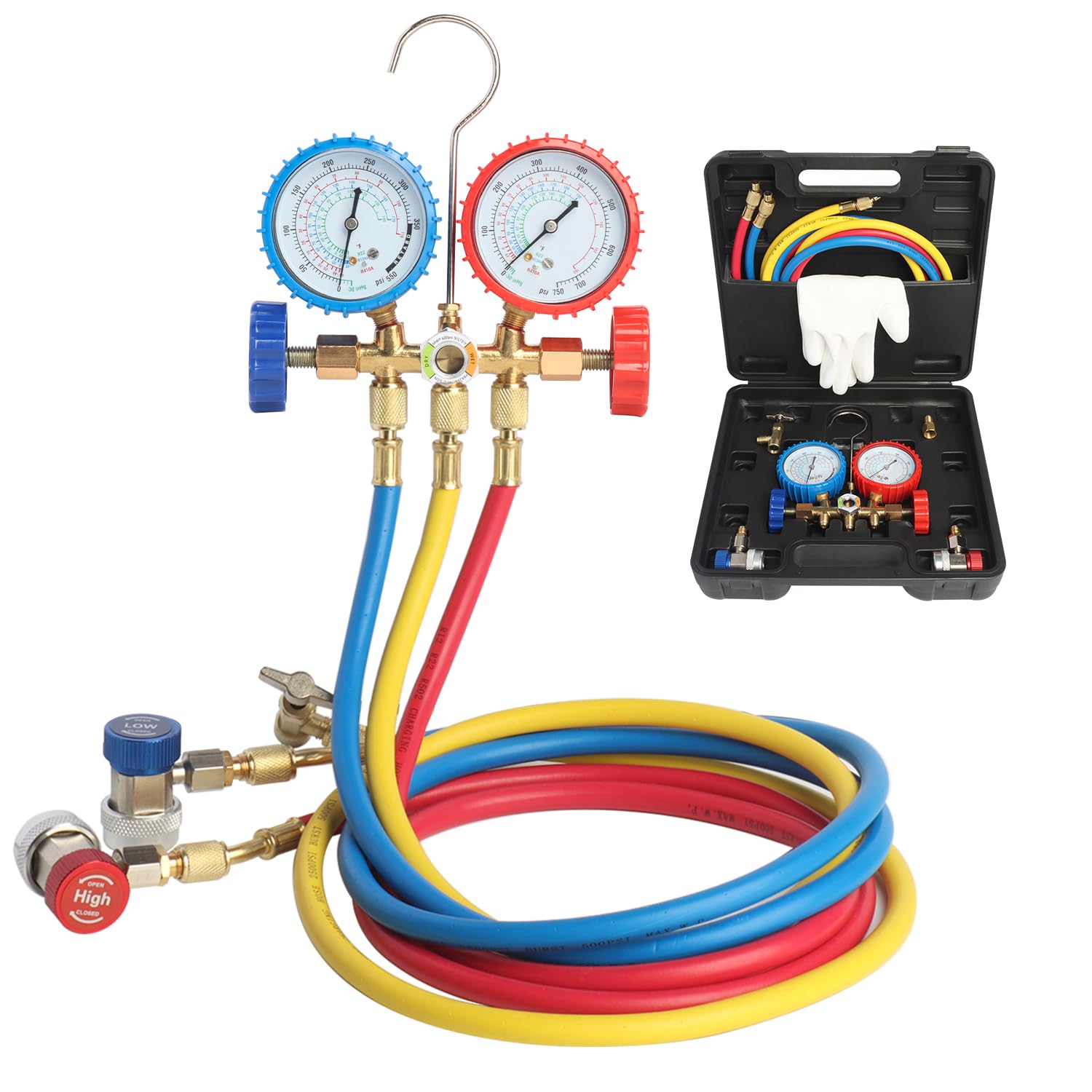 WiseWater 3 Way AC Manifold Gauge Set for R410a, R22, R134a Refrigerant ...