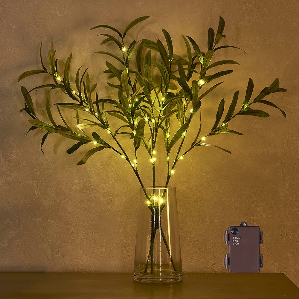 Hairui Lighted Olive Branches with Timer 24IN 45LED Battery Operated ...