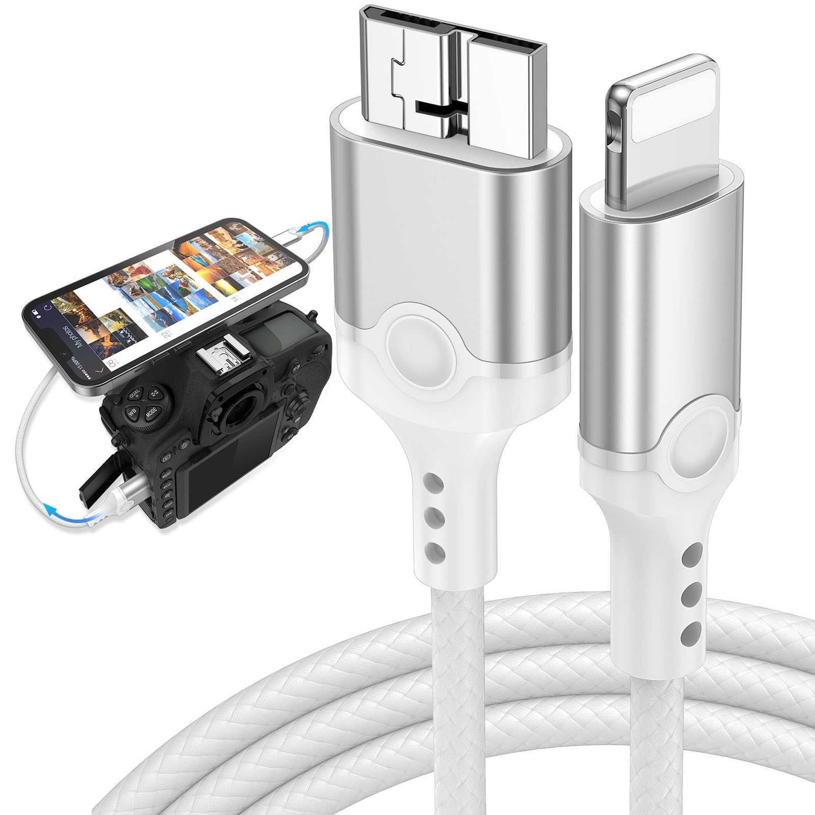 for Lightning to Micro B USB 3.0 Camera Adapter Cable MFi Certified for ...