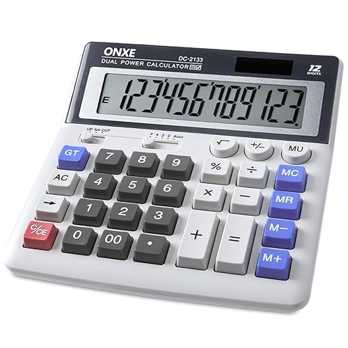 Calculators Desktop,ONXE Solar 12 Digit Large Number 4.9" LCD Display ...