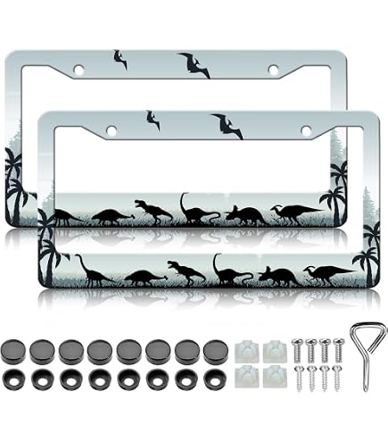 Skull Plates I Brake For Dinosaurs - Chrome Zinc Metal Car Tag Holder ...