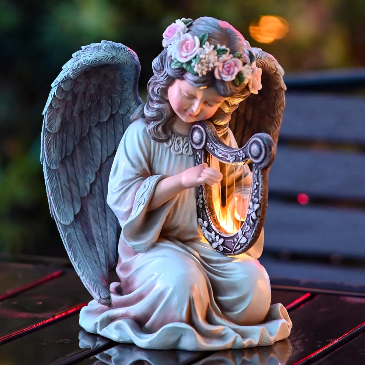 Bikiiu Solar Garden Outdoor Statues Lights, Resin Angel Figurine Light ...