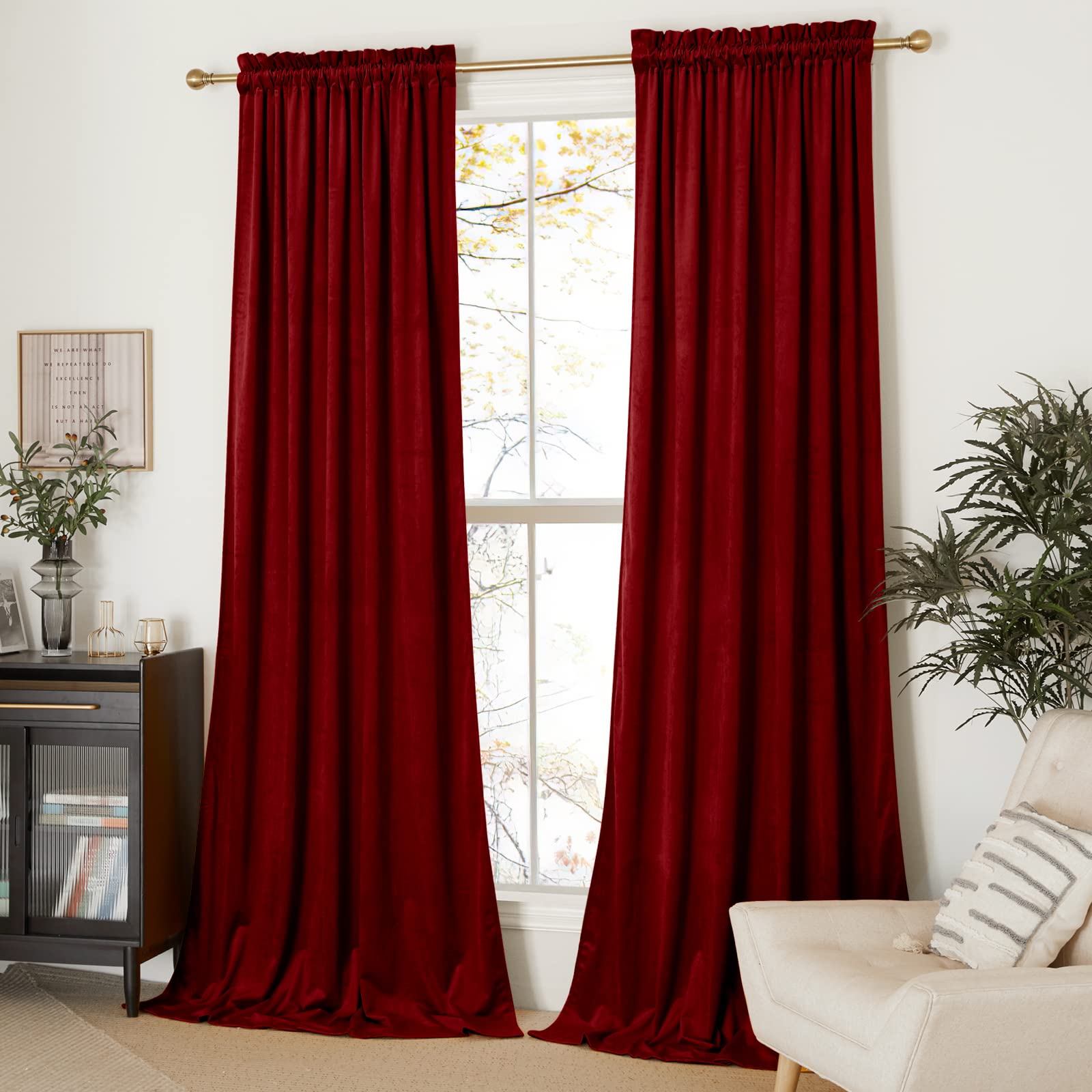 Mua NICETOWN Christmas Red Velvet Textured Curtains/Draperies, Home ...