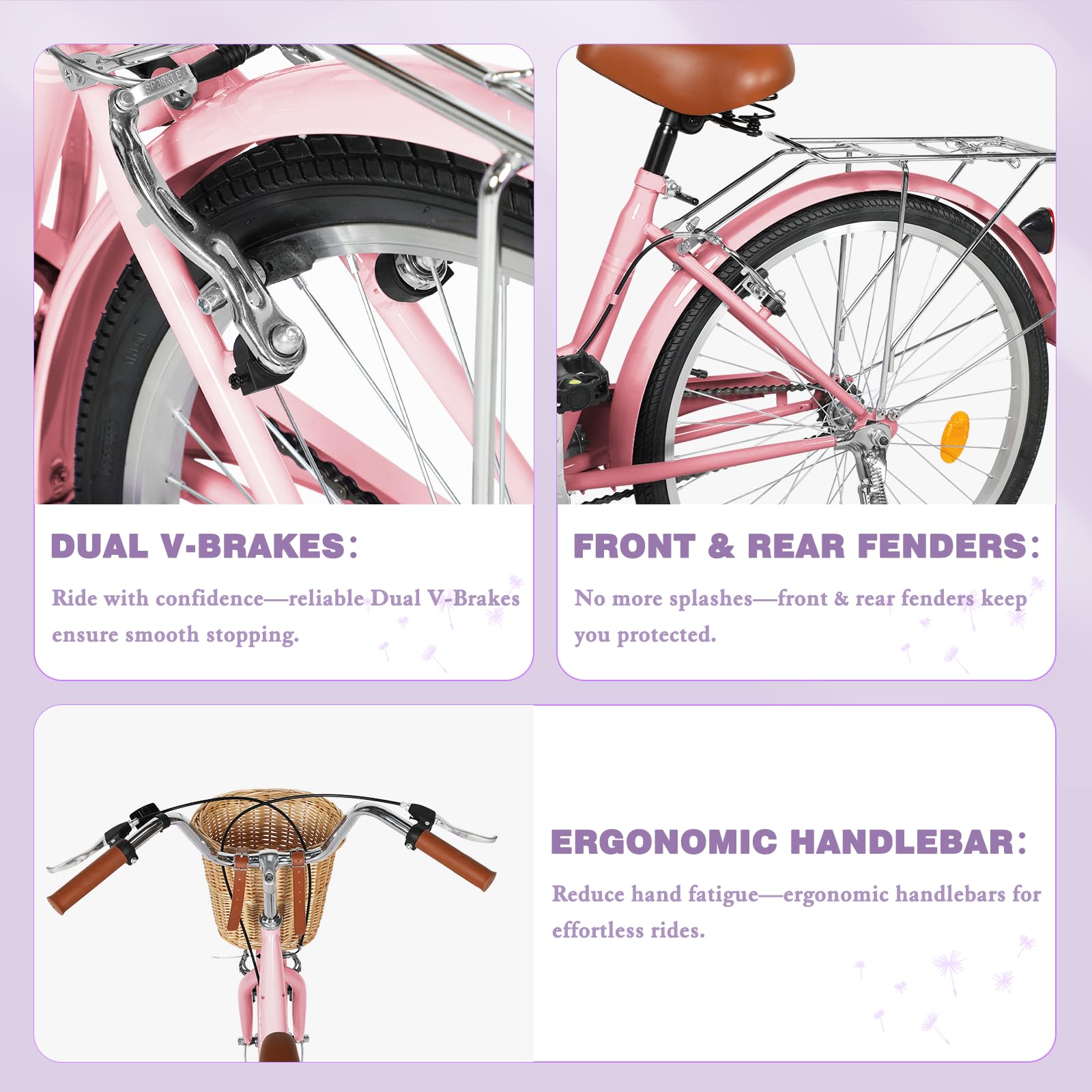Max4out Beach Cruiser Bike For Adult, Womens Bicycle With Rattan Front ...