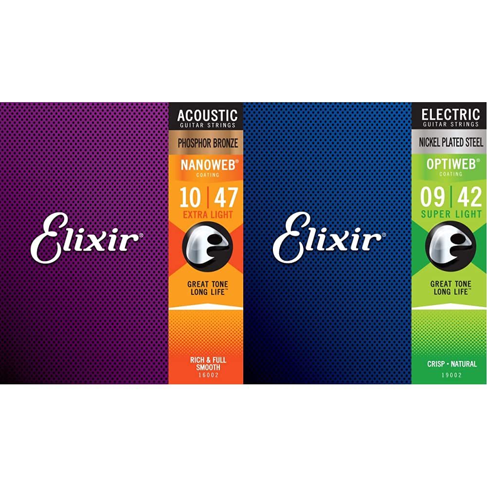 Elixir Strings Phosphor Bronze Acoustic Guitar Strings w NANOWEB Coating, Extra Light (.010-.047 ...