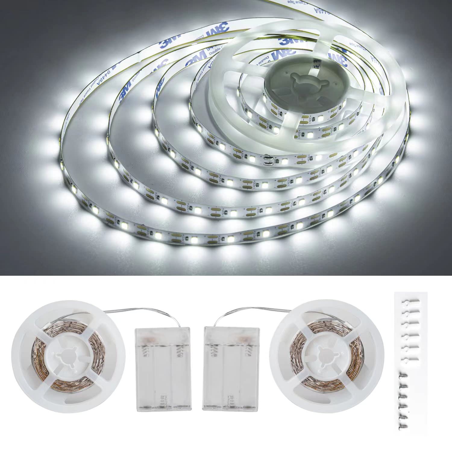 JUNWEN Battery Powered LED Strip Lights, 5V, Daylight White,Cuttable to ...