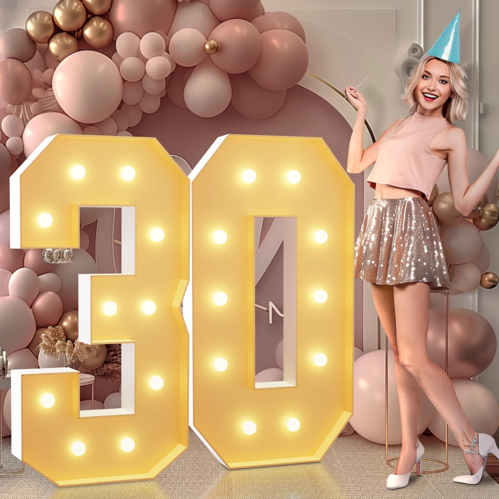imprsv 4FT Light Up Numbers, Marquee Numbers 30th Birthday Decorations ...