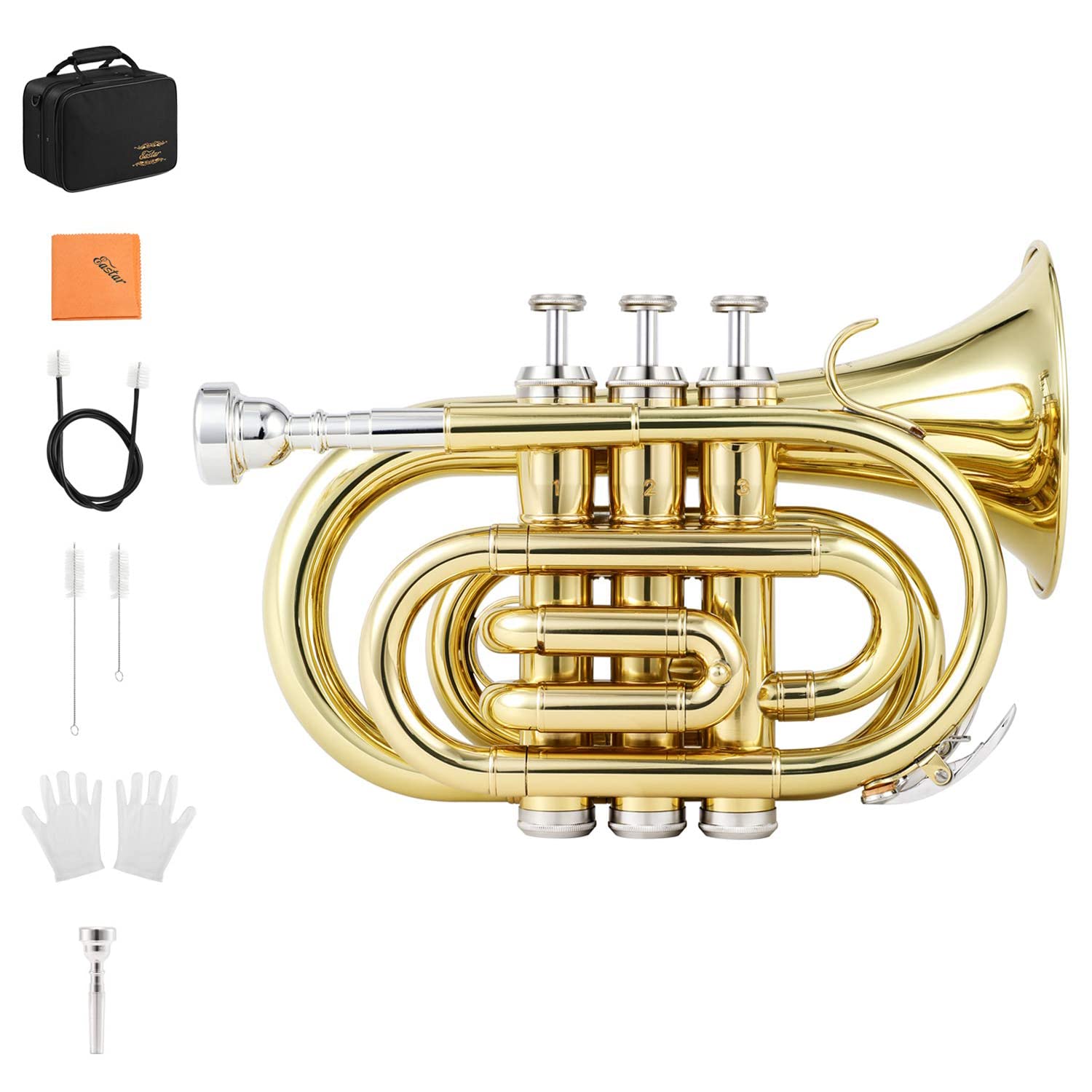 Eastar Pocket Trumpet B Flat Brass Bb Pocket Trumpet with Mouthpiece 7C ...