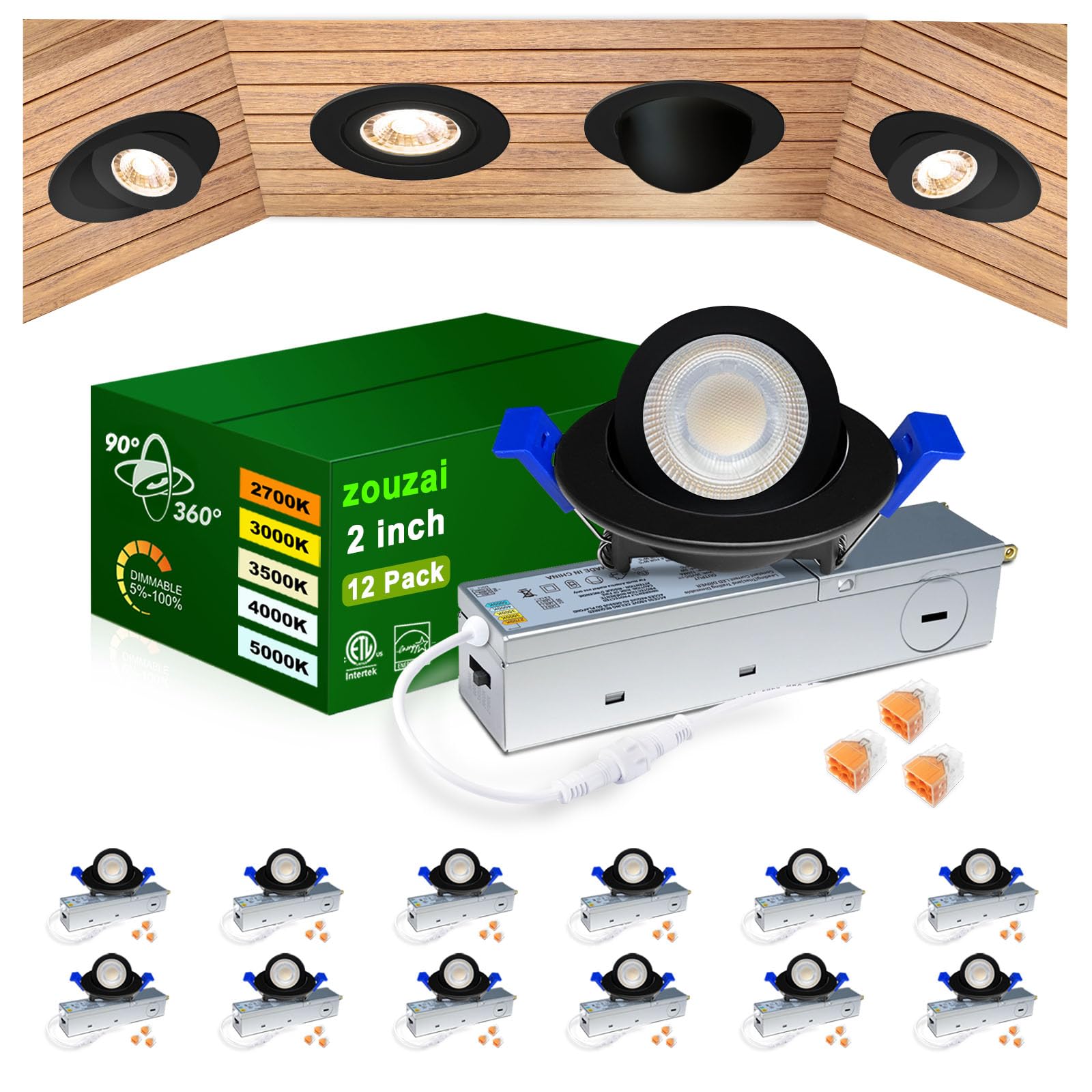 zouzai 5CCT LED Gimbal Led Recessed Light with Junction Box, 360°+90 ...