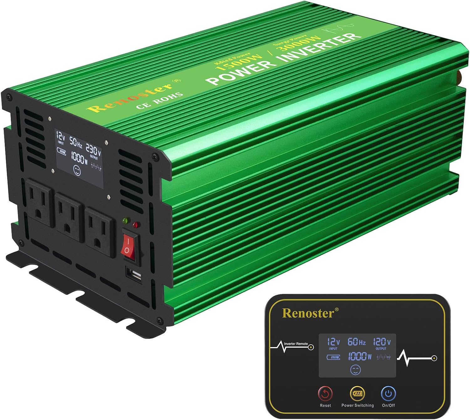 Amazon.com: Renoster 1500W Pure Sine Wave Inverter Power Converter, DC ...