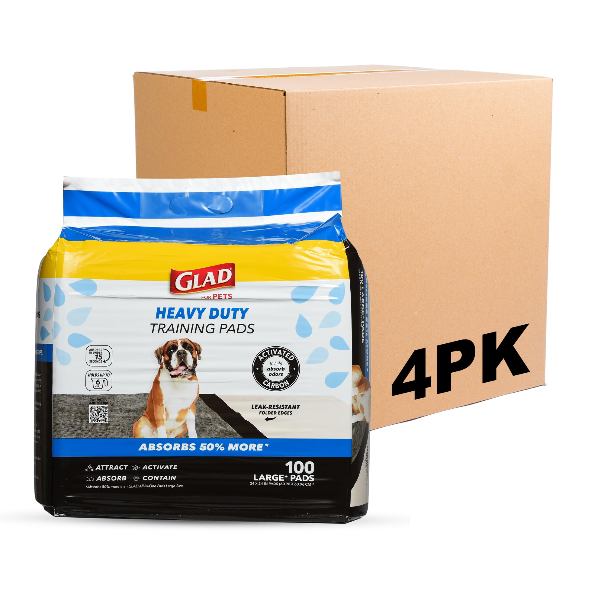 Glad for Pets Heavy Duty Activated Carbon Training Pads, 24" x 24" | Ultra Absorbent Training ...