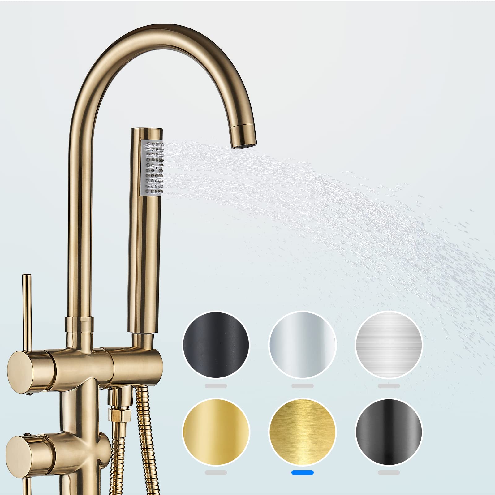 YAGATAP Freestanding Bathtub Faucet Floor Mount Tub Filler Brushed Gold ...