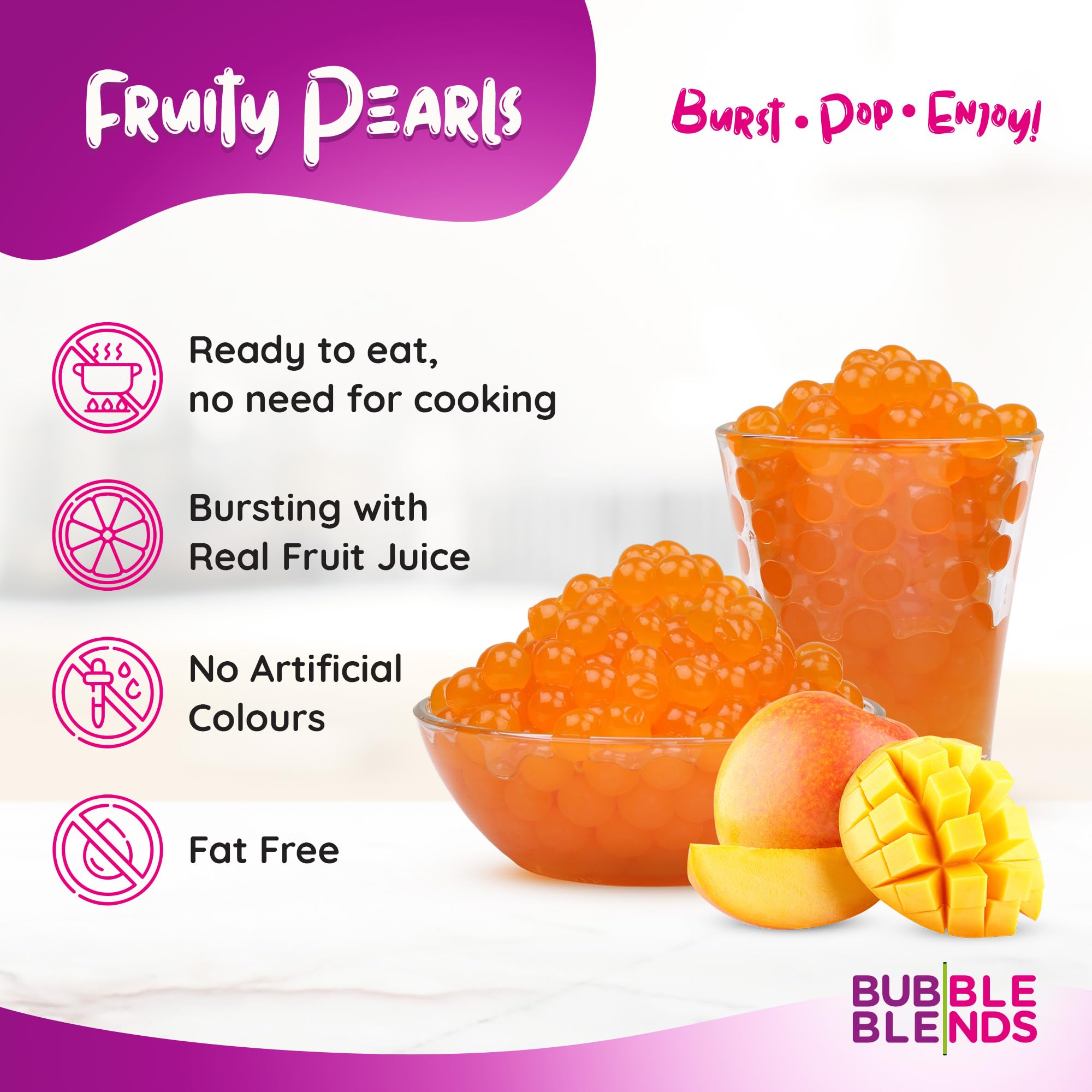 Mua Bubble Blends Mango Popping Boba (450g), Fruit Juice-Filled Boba Pearls for Bubble Tea, Fat ...