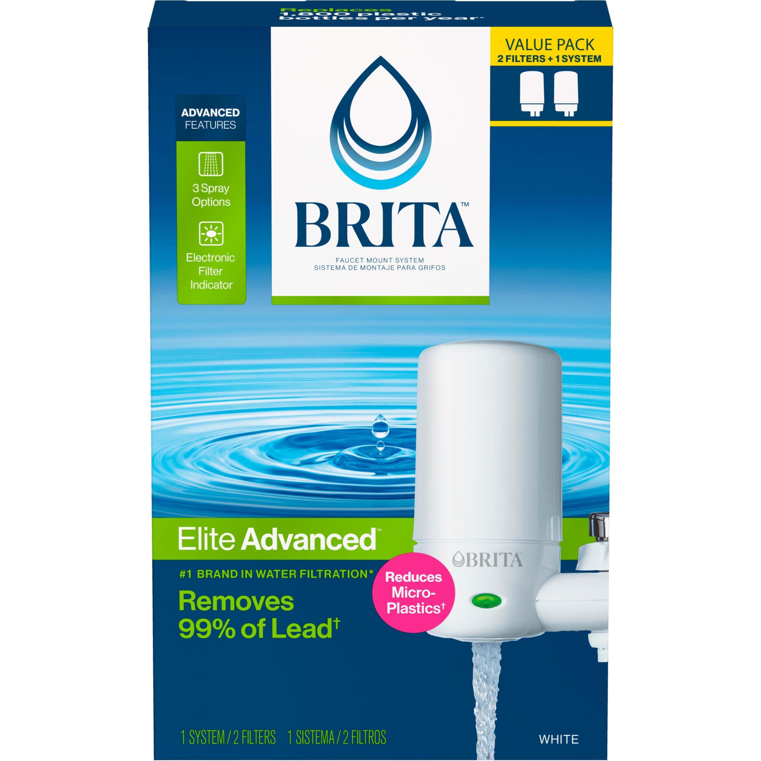 Brita Faucet Mount Water Filter for Sink, Removes 99% of Lead, Elite ...