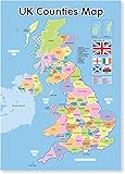 A3 Laminated UK Counties Map Educational Poster: Amazon.co.uk: Office ...