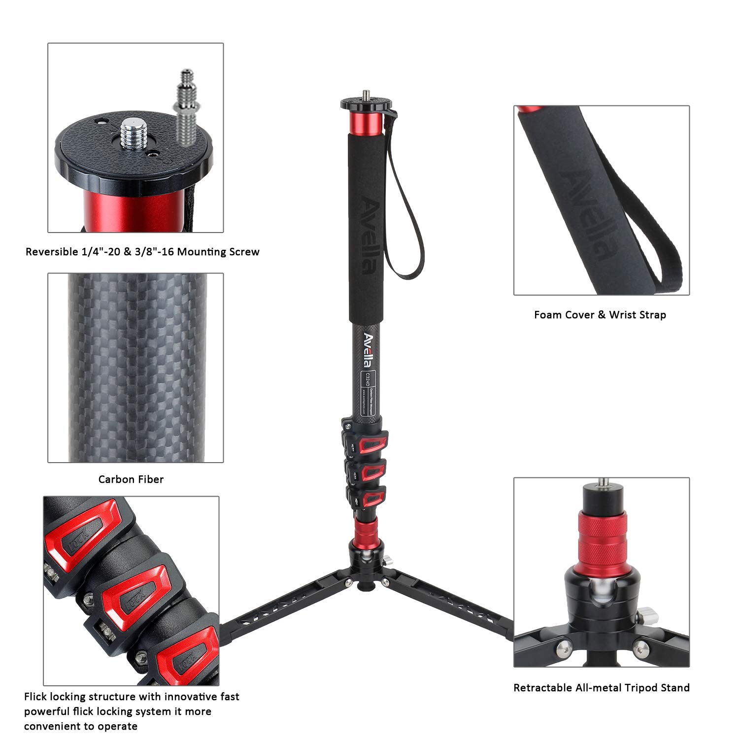 Mua Avella C324D Carbon Fiber 67 Inch Camera Monopod Professional ...