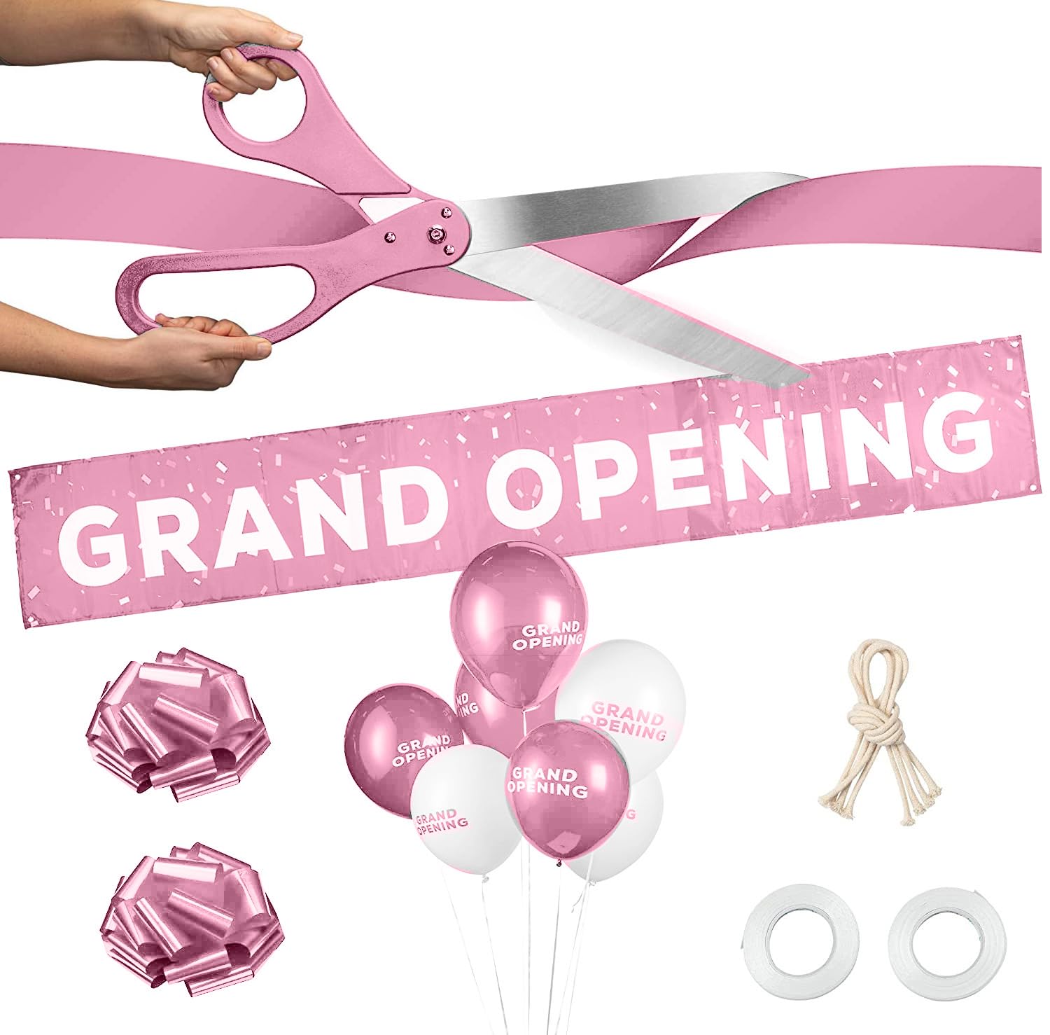 Deluxe Grand Opening Ribbon Cutting Ceremony Kit - 25" Giant Scissors with Pink Satin Ribbon ...