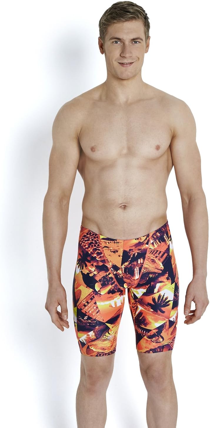 Speedo Men's Mangobango Allover V Jammer, Size 40, Navy/Psycho Red/Lime ...