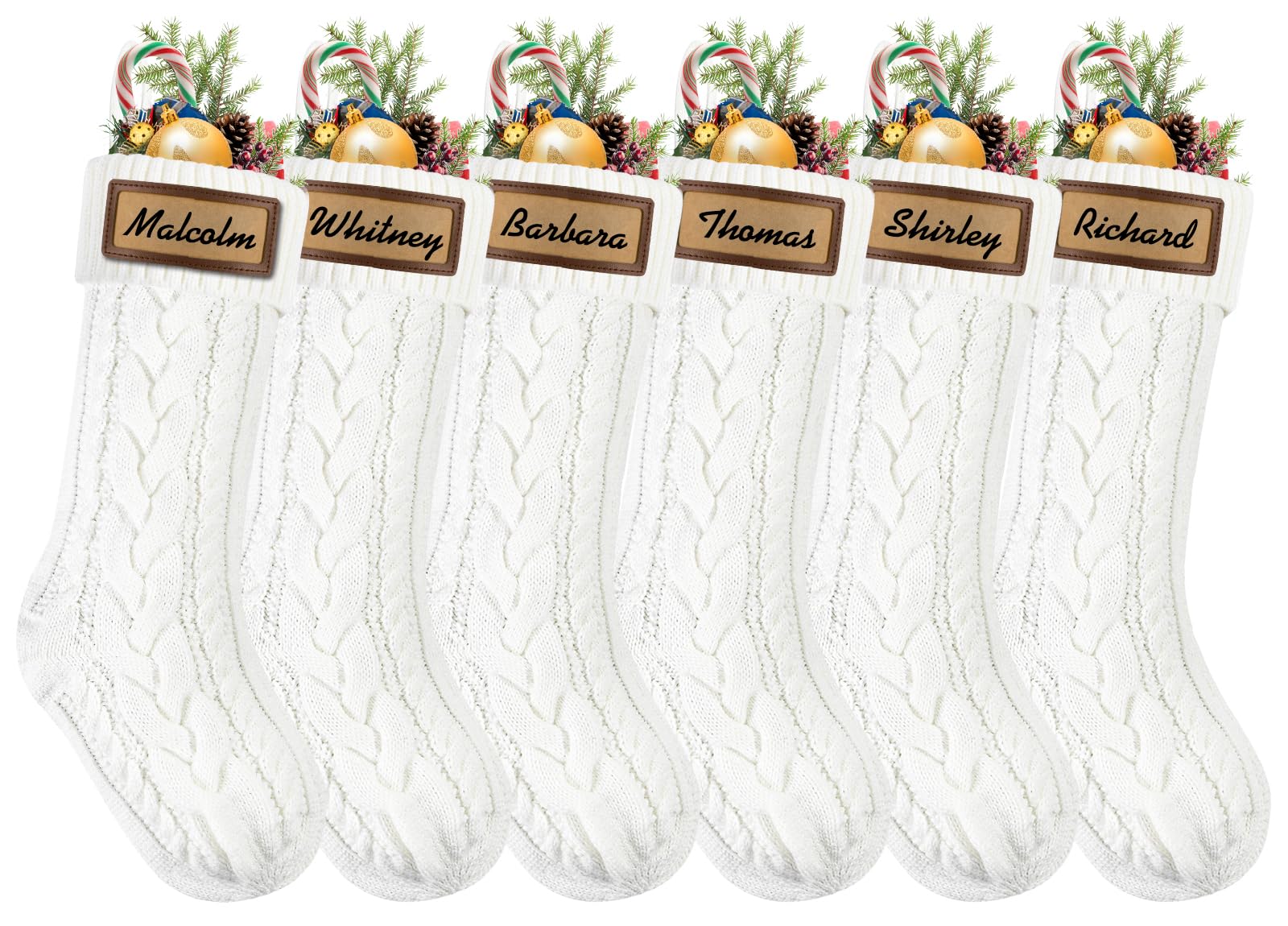 XOYTN 6 Pack Christmas Stockings, 18inch Large White Cable Knitted ...
