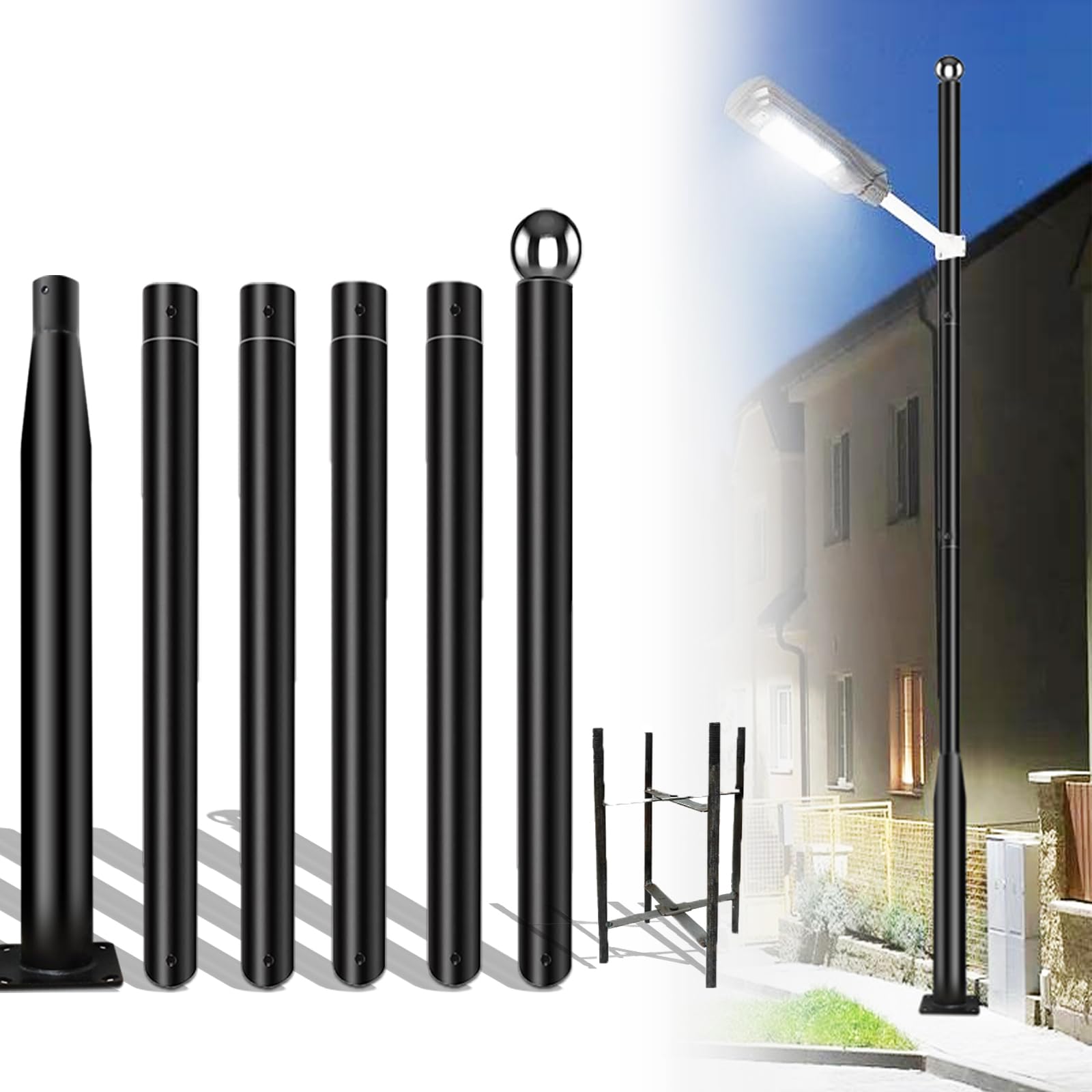 20Ft Tall Street Light Pole - Outdoor Metal Split Heavy Duty Street ...