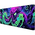 Amazon.com: Octopus Desk Mat Gaming Mouse Pad Neon Cthulhu Monster Cool ...