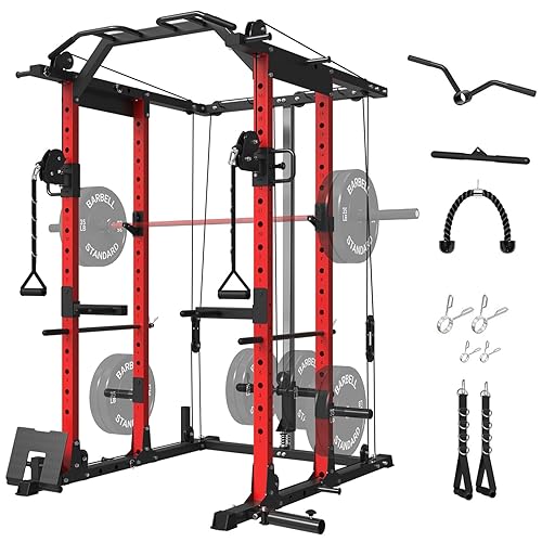 Mikolo Power Cage Power Rack with Cable Crossover System, 1500LBS Squat ...