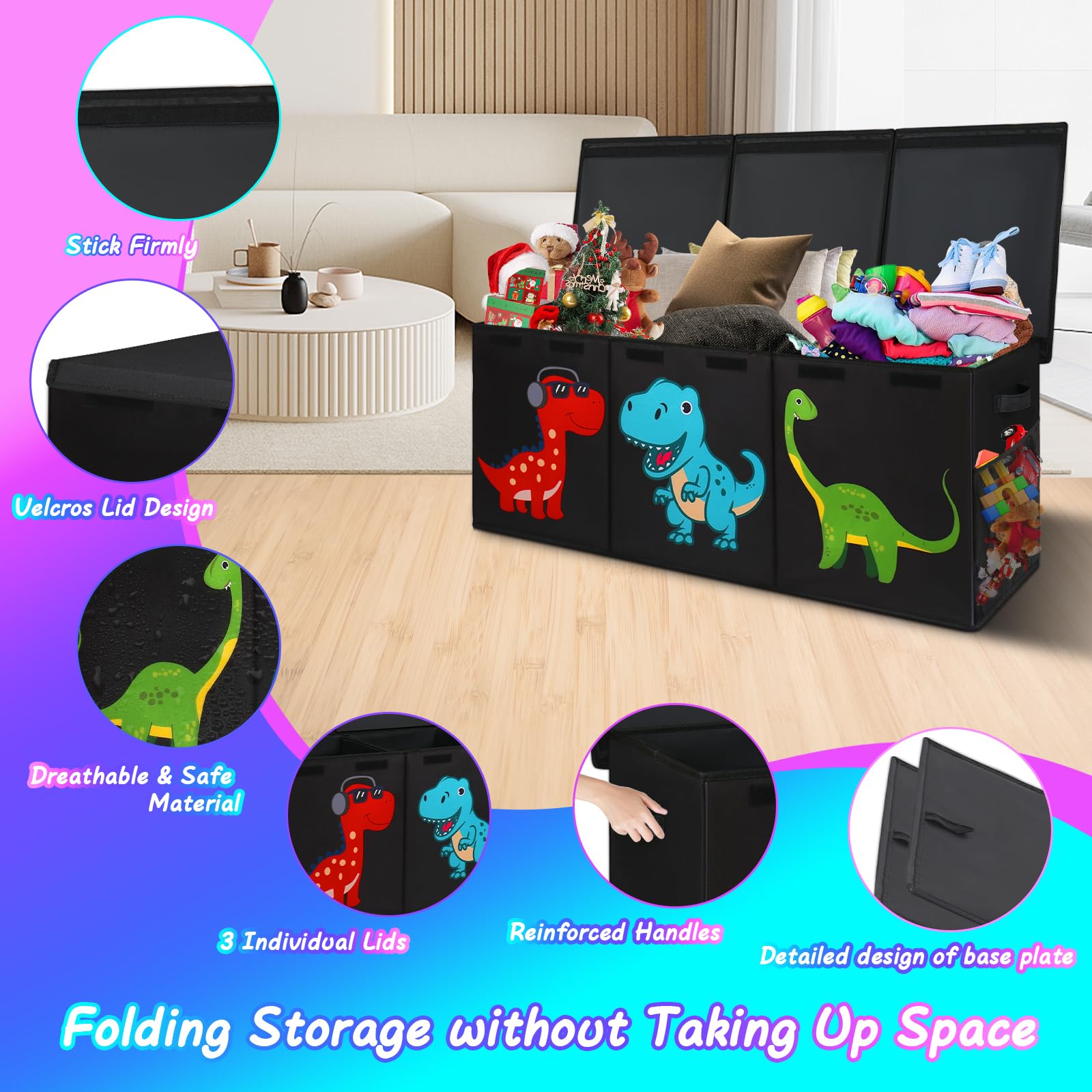 Mua Extra Large Toy Box, Collapsible Sturdy Toy Storage Organizer with Lids, Dinosaur Toy Box ...