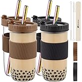 Amazon.com: NETANY [ 4 Pack ] Glass Cups Set - 24oz Mason Jar Drinking Glasses w Bamboo Lids ...