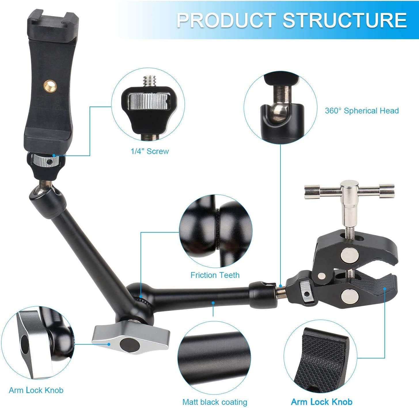 Cayer 11 inches Adjustable Articulating Friction Magic Arm Holder ...